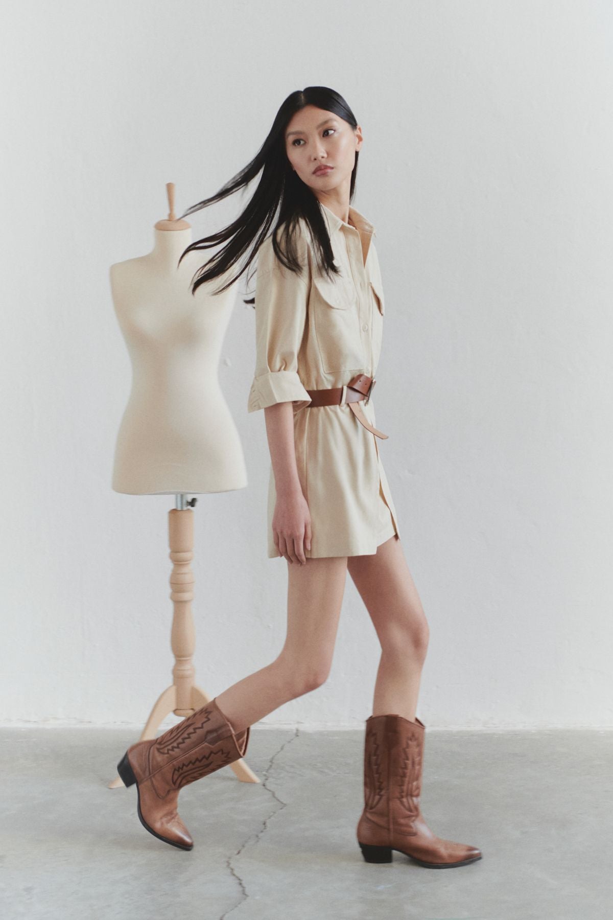 Women's Beige Straight Long Day And Night Regular Overalls – Turkish Souq