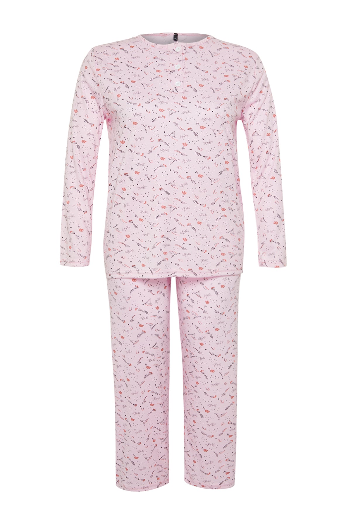 Trendyol Curve Women's Floral Long Fitted Plus Size Pajamas Set ...