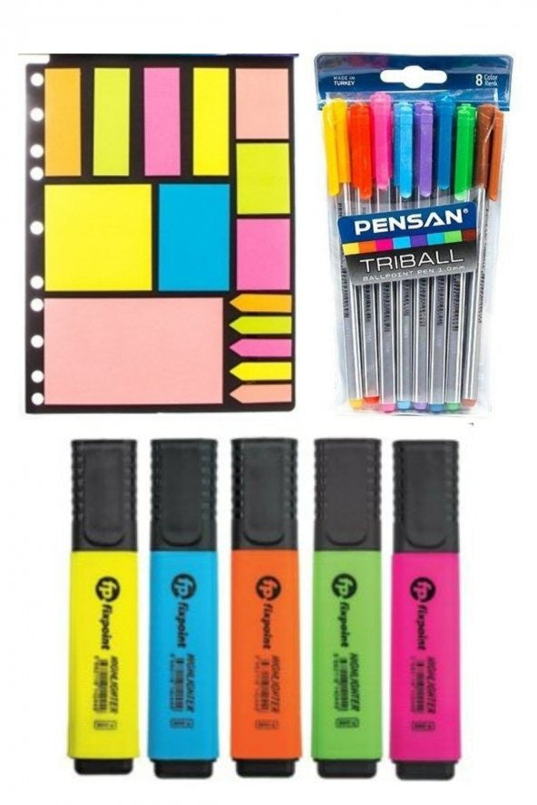 Pensan Tribal Ballpoint Pen + Fixpoint 5 Color Highlighter + A4 15 Pie ...