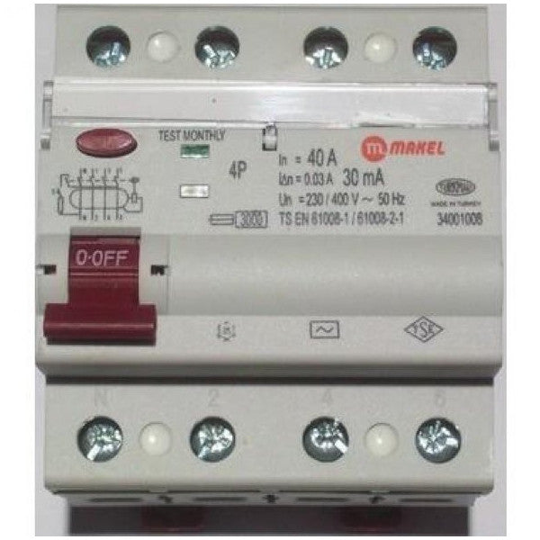 Makel Three Phase 4x40A 30mA 3KA Residual Current Relay Life Protectio – Turkish Souq