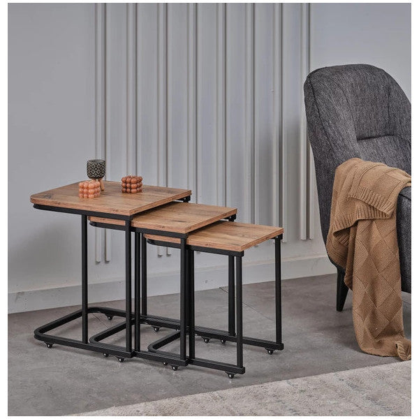 Arpelia Vera Demountable Nesting Table With Wheels 3 Pieces – Turkish Souq
