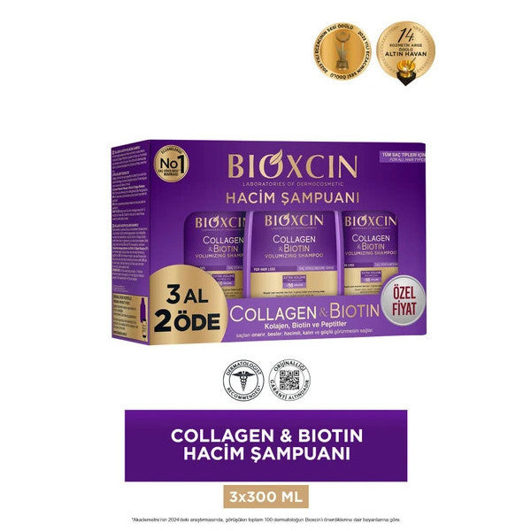 Bioxcin Collagen & Biotin Extra Volume Shampoo 3 X 300 Ml Collagen Bio ...