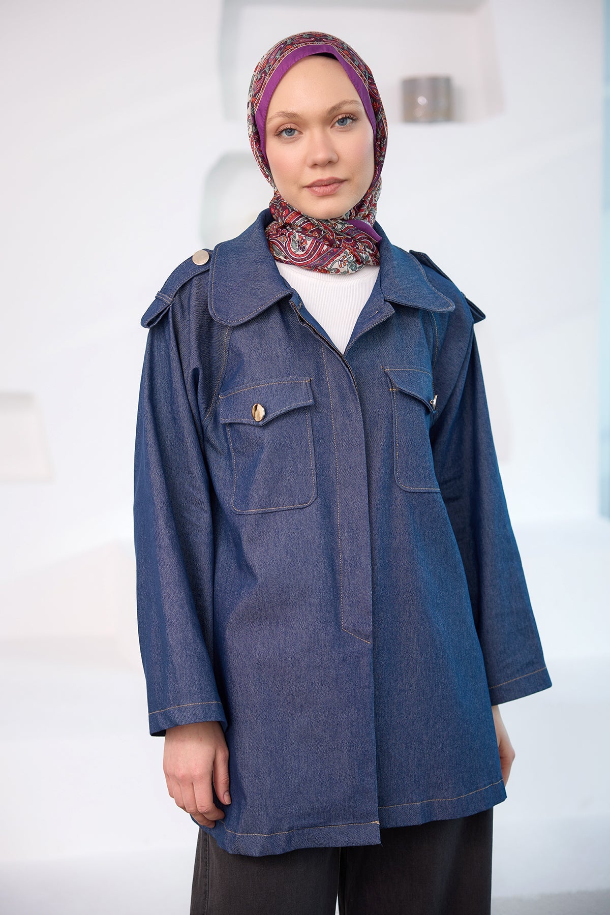 Epaulet Detail Jean Jacket Blue – Turkish Souq