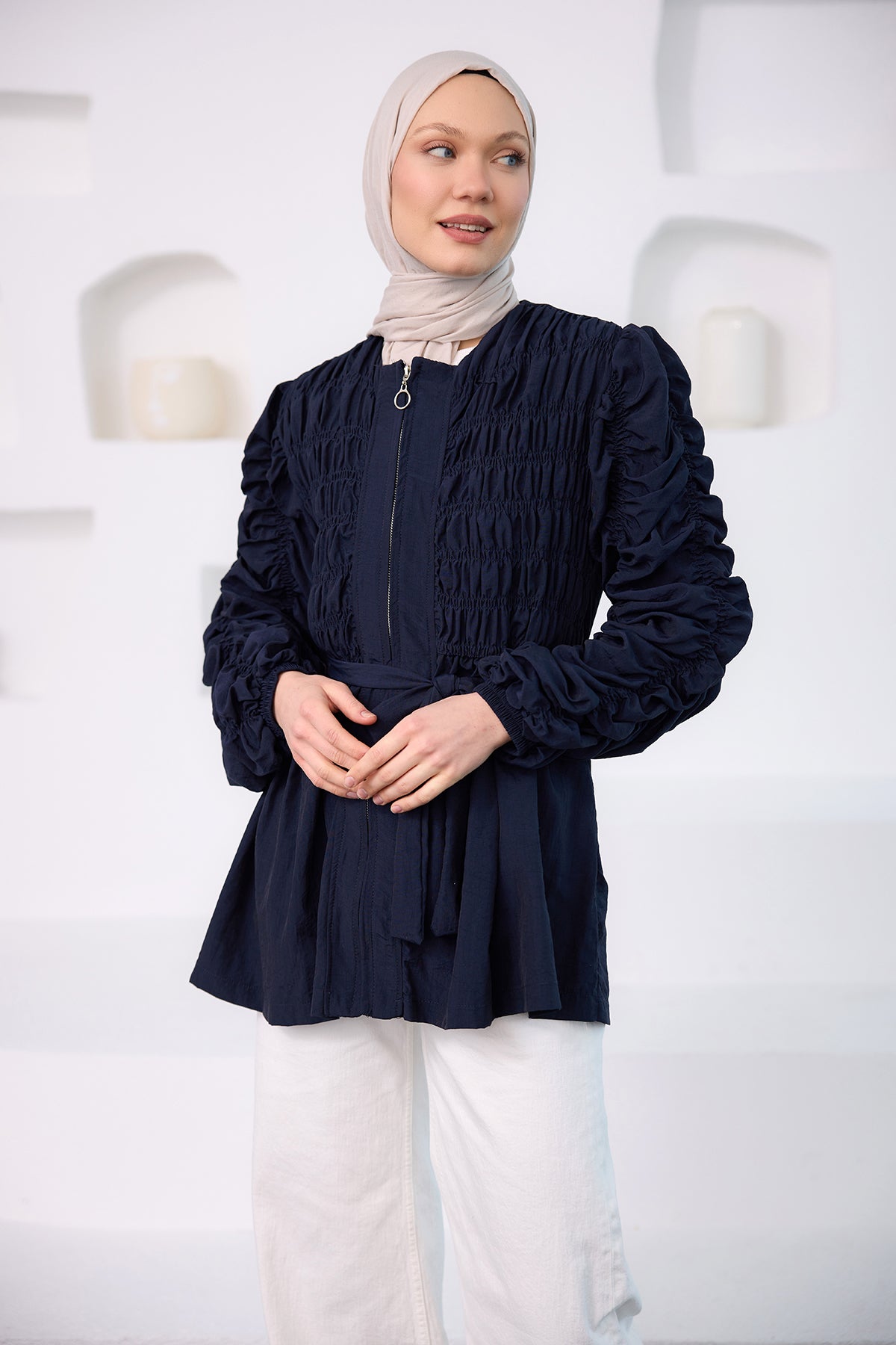 Gathered Detail Zippered Jacket Black – Turkish Souq