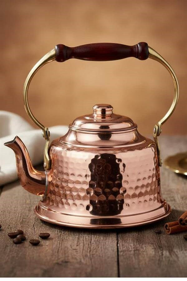 Turna Copper Maraş Teapot Hand Forged Red Crane1965-1 – Turkish Souq