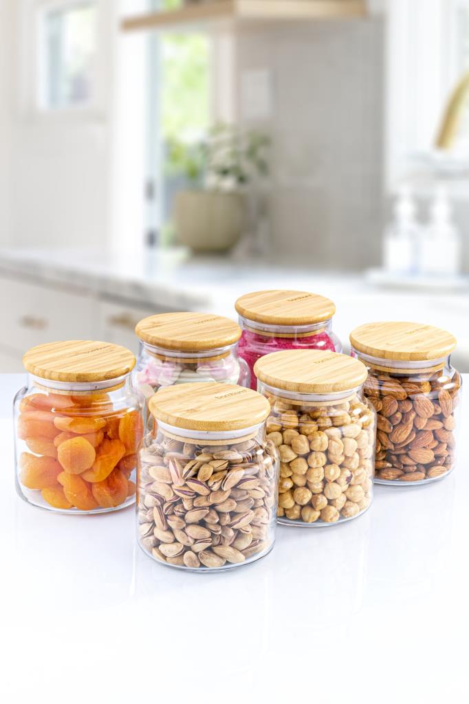 Zone - 6-Pack Glass Storage Container 600Ml With Vacuum Bamboo Lid ...