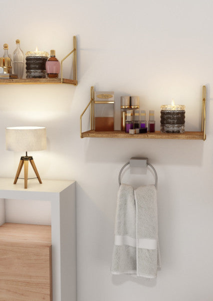 Bino Wall Shelf Solid Wood Gold Gold Stainless Decorative Kitchen Bath ...